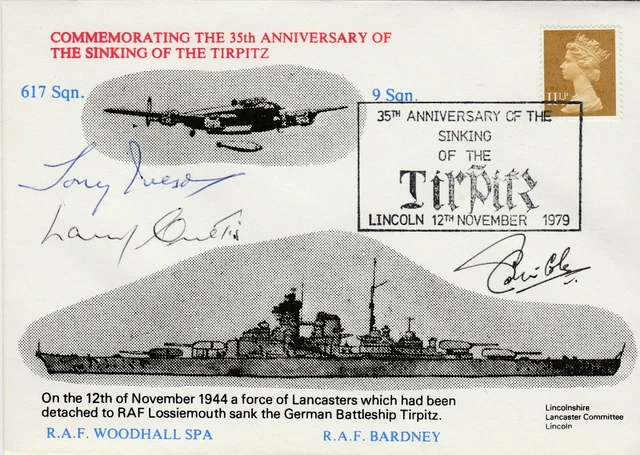 RAF SINKING OF Tirpitz signed Tony Iveson DFC , Larry Curtis DFC ...