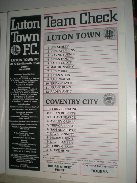 LUTON TOWN V COVENTRY CITY, 3rd DEC 1983, NO WRITING, STAPLES REMOVED ...
