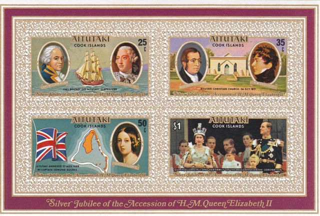 QUEEN ELIZABETH SILVER Jubilee minisheet Aitutaki Cook Islands MNH 1977 ...