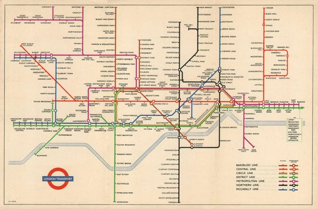 LONDON UNDERGROUND DIAGRAM of lines tube plan map. South Acton. HARRY ...
