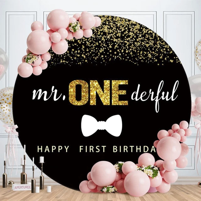 GOLD GLITTER ROUND Black 1st Happy Birthday Backdrop $35.97 - PicClick AU