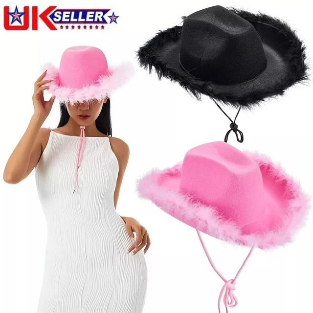 WOMEN FLUFFY COWBOY Hat Ladies Wild West Western Cowgirl Fancy Dress ...
