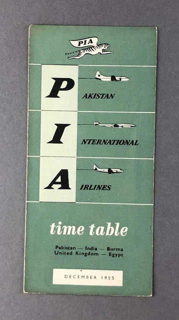 PIA PAKISTAN INTERNATIONAL Airlines Timetable December 1955 Route Map £ ...
