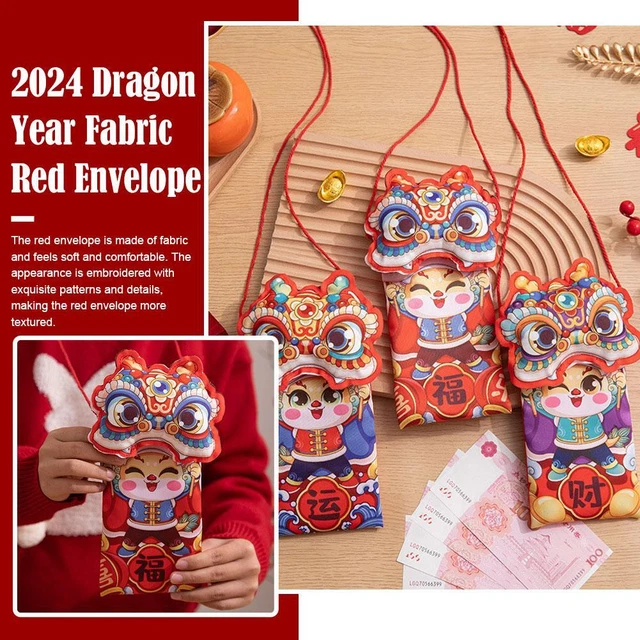 2024 CHINESE DRAGON Year Red Envelope Fabric Spring Festival Red Packet ...