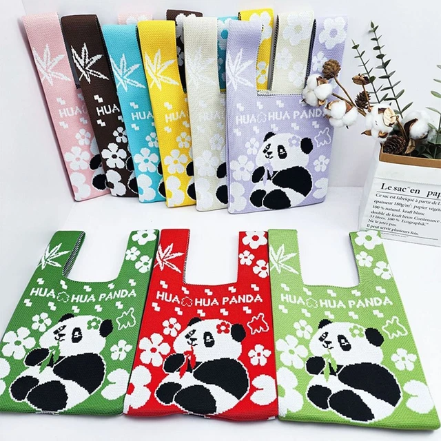 PANDA EMBROIDERY KNOT Wrist Bag Handmade Shopping Bags Tote Bag Women ...