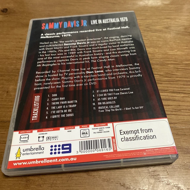SAMMY DAVIS JR. Live in Australia 1979 Dvd Rare Sammy Davis Junior Rat ...