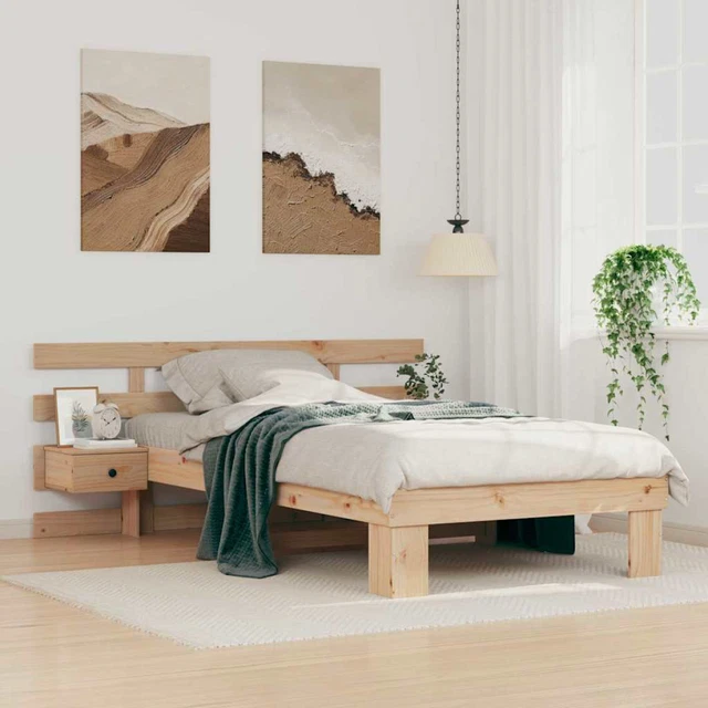 BED FRAME SOLID Pine Wood Brown 194.5x160x73cm Platform with Headboard ...