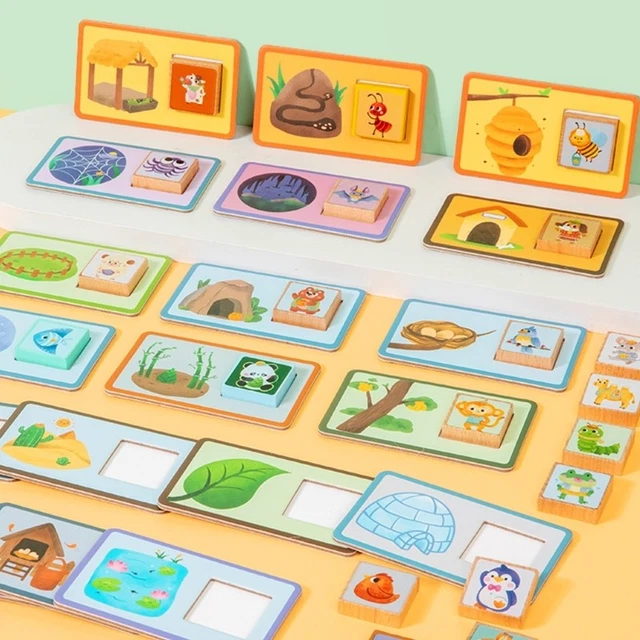 ANIMAL SCENE MATCHING Game Puzzle Toy Wooden Educational Sorting ...