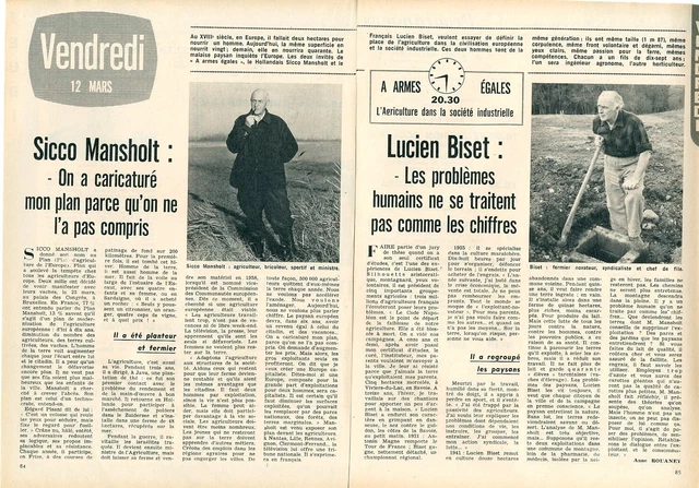 COUPURE DE PRESSE Clipping 1971 Sicco Mansholt Lucien Biset (2 pages ...