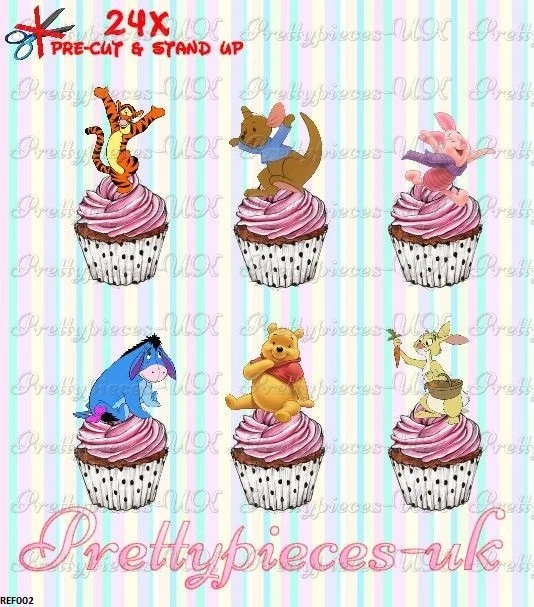 WINNIE THE POOH Characters 24 Stand-Up Pre-Cut Wafer Paper Cup cake ...