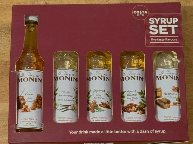COSTA COFFEE SYRUP Set Gift 5x5cl Monin Caramel/Vanilla/Gingerbread ...