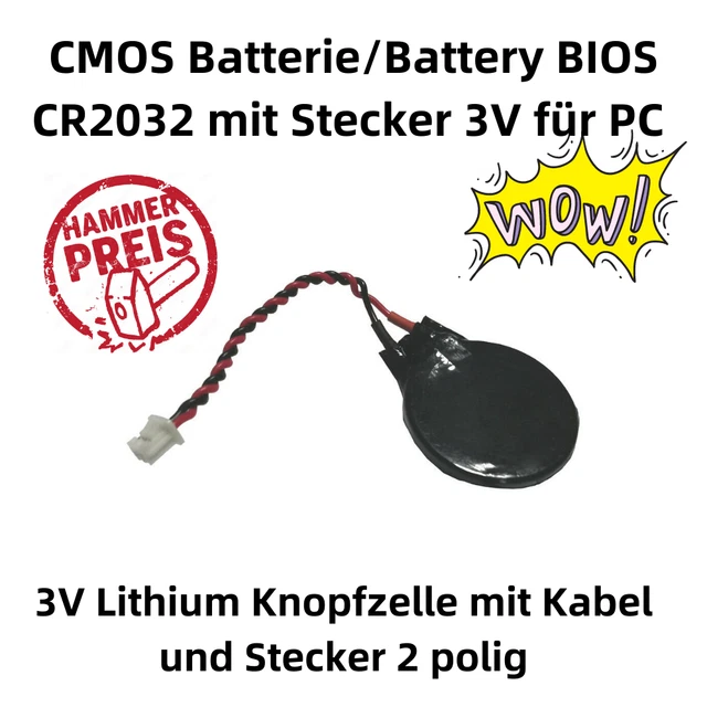 G07M CMOS BATTERIE 3V Batería Bios CR2032 Con Enchufe Cable 2 Pines ...