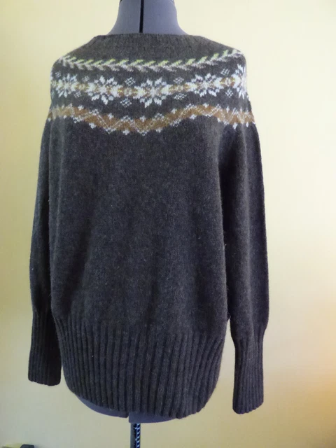 TOAST BROWN SPECKLED & Green Brown Fair Isle Crew Neck Wool Jumper Size ...
