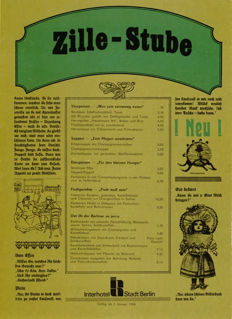 SPEISEKARTE ZILLE STUBE 1984 EUR 8,00 - PicClick DE