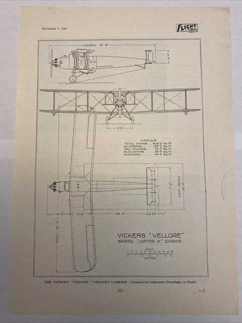 VINTAGE 1928 AVIATION Technical Drawing: Vickers “Vellore” $9.99 ...