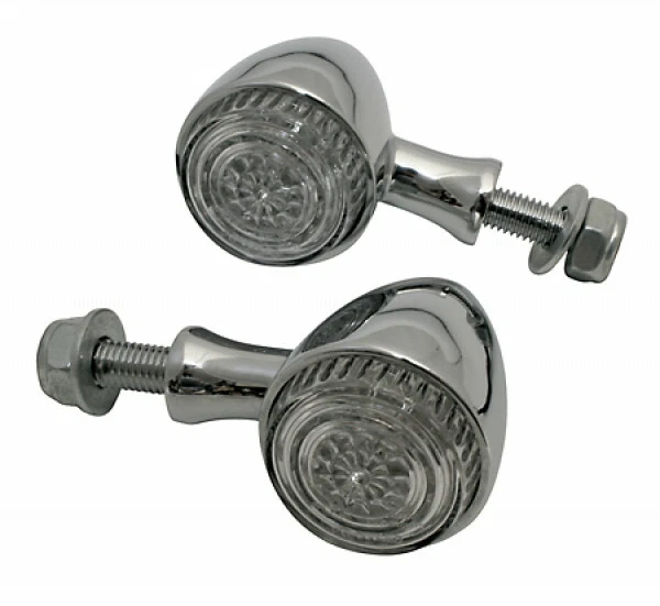 CHROME BULLET CLEAR LED Indicators/Turn Signals Bobber/Cafe Racer ...