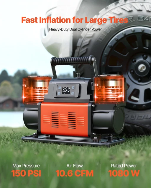 VEVOR DUAL-CYLINDER HEAVY Duty Air Compressor, 10.6CFM Auto-Stop ...