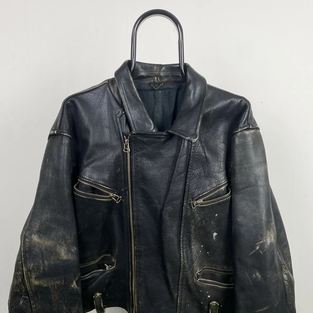 ECHTES LEDER WOMENS Leather Jacket IT 46 Large Black Colourblock ...