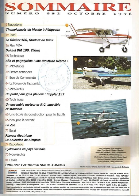 MRA N°682 PLAN "Motoplaneur Zoe" / Bucker 180 Student / Little Sta T ...