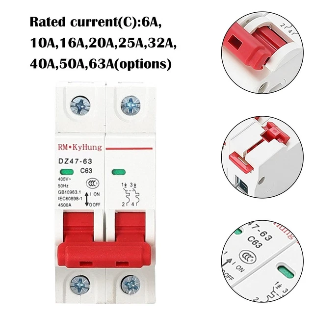 DZ47 2POLE 3A/6A /10A/16A/20A /32A/40A 50A 63A 400V C Circuit Disjoncteur EUR 21,05 - PicClick FR