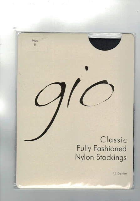 GIO FULLY FASHIONED SEAMED Stockings POINT Heel - BLACK size 8.5-12.5 ...