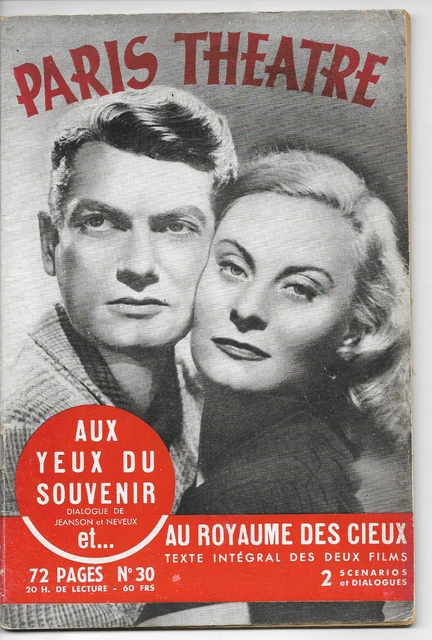 REVUE &PARIS THEATRE& n°30 - 1949.JEAN MARAIS - MICHELE MORGAN texte ...