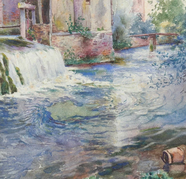 ANCIENNE AQUARELLE IMPRESSIONNISTE paysage au moulin à eau signé et situé EUR 150,00 - PicClick FR