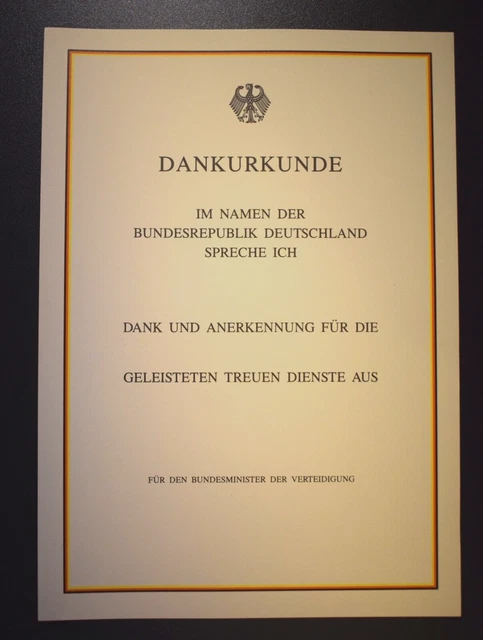 BUNDESWEHR BW URKUNDE Abschied Dank und Anerkennung blanko Militär EUR ...