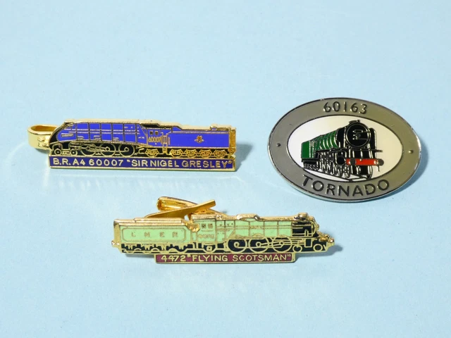 3 X VINTAGE Railway Related Enamel Badges Tie Pins Flying Scotsman ...