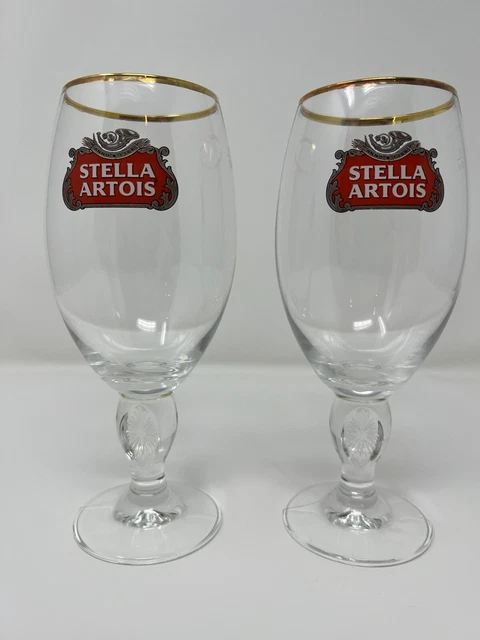 Stella Artois Belgium Beer Glasses Chalice 33cl12oz Gold Rimmed Set Of 2 Stella £1901