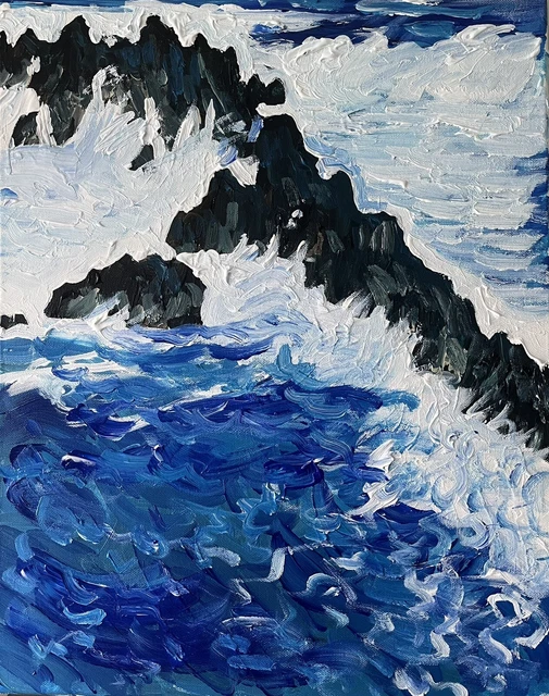 DIPINTO ACRILICO ORIGINALE ""Mare e rocce di Brian Pinnell EUR 55,41 ...