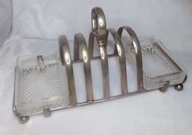 ANTIQUE ENGLISH IFS Silver Plate Toast Rack with Tray & Butter Jelly ...