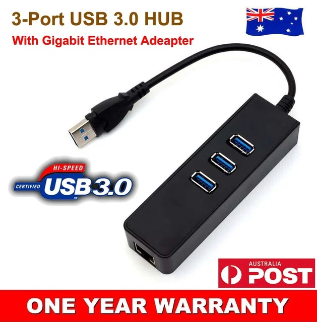USB 3.0 HUB 3-Port High Speed With RJ45 Gigabit Ethernet Lan Adapter ...