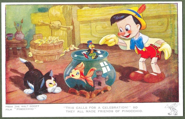 WALT DISNEY-MICKEY MOUSE Ltd Postcard. Pinocchio & Goldfish 1940. £10. ...