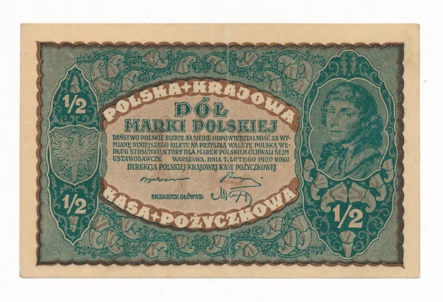 POLAND ½ (Half) Marki Polskiej 1920 P. 30 Tadeusz Kościuszko EF+ Note £ ...