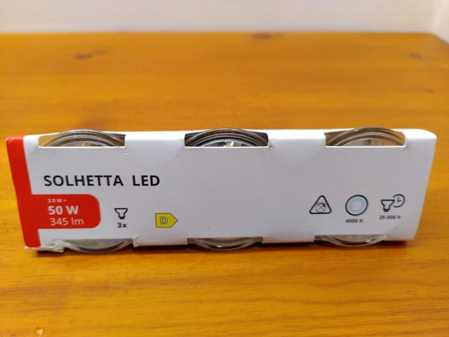 IKEA SOLHETTA LED GU10 4000K 3w Cool White Pack Of Three Bulbs £1.16 ...