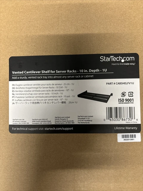 STARTECH CABSHELFV1U 1U Vented Server Rack Cabinet Shelf - Fixed 10in ...