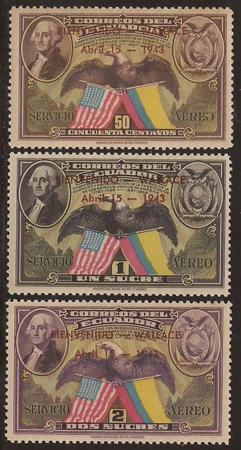ÉQUATEUR A- 103A/C 1943 Aérienne Bienvenue Wallace 15 Avril USA MNH EUR ...