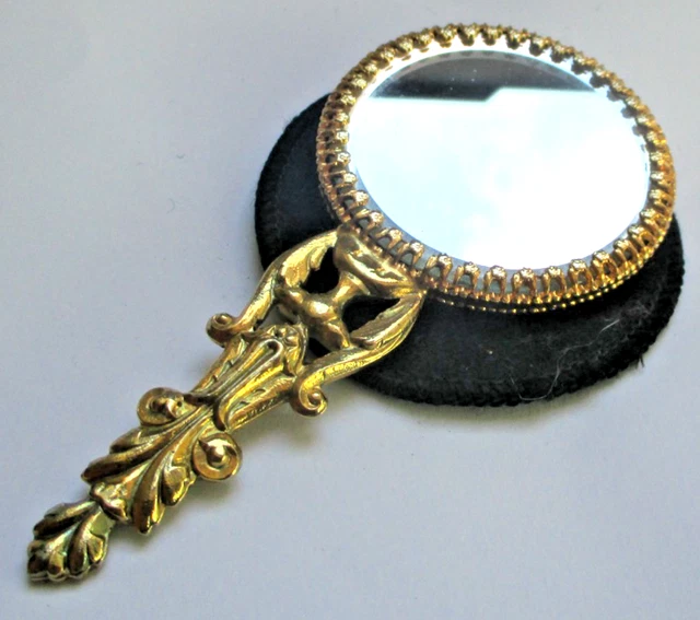ANCIEN MIROIR À main à sac couleur or porcelaine scène galante vintage ...