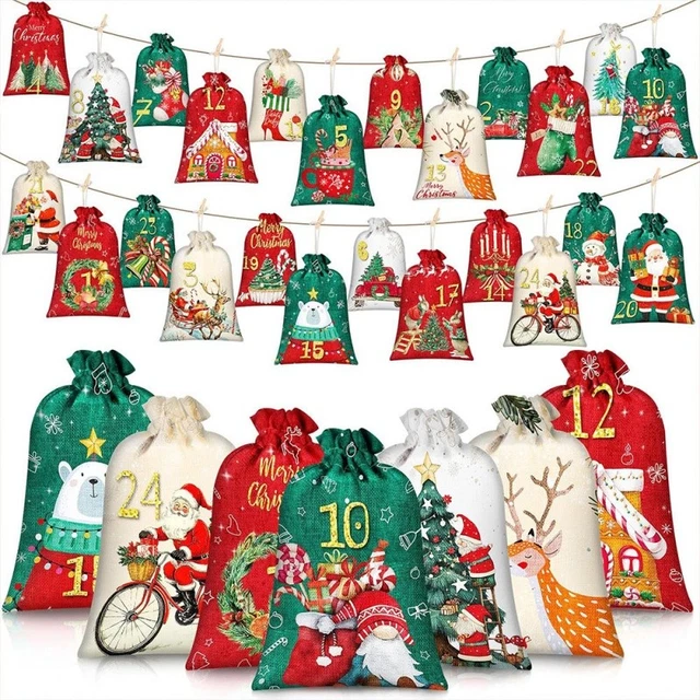 24PCS CHRISTMAS ADVENT Calendar Bags 24 Day Countdown Numbered Candy ...