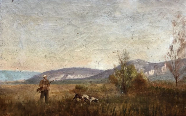 TABLEAU ANCIEN, CHASSEUR Et Ses Chiens, Huile Sur Toile, Peinture, XIXe ...