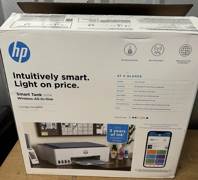 HP SMART TANK 5106 Wireless All-in-One Inkjet Printer + Ink & Warranty ...
