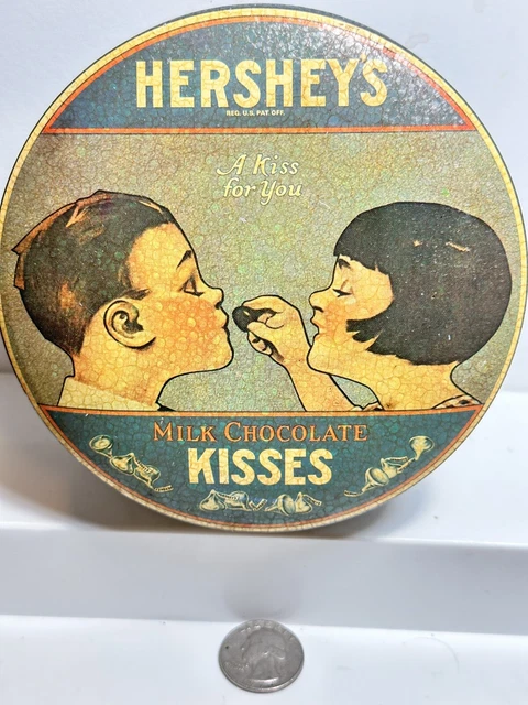 1982 HERSHEYS MILK Chocolate Kisses Empty Tin Boy Girl A Kiss For You ...