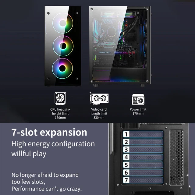 TRANSPARENT GLASS COMPUTER Case PC Tower For ATX/M-ATX/ITX Motherboard ...
