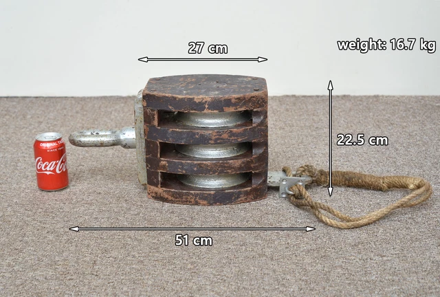 LARGE VINTAGE WOODEN block old block ship wooden pulley hoist lifting ...