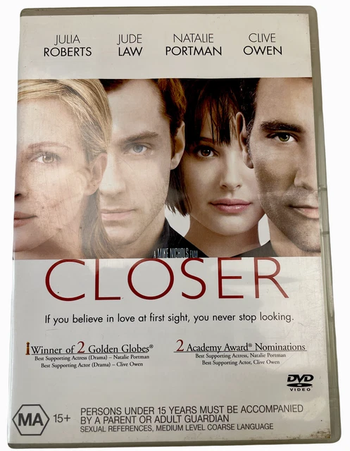 CLOSER DVD JULIA Roberts Jude Law Natalie Portman Clive Owen R4 MA15+ PAL 2004 £5.74 - PicClick UK