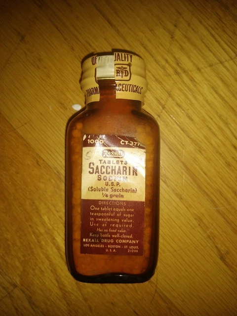 VINTAGE REXALL DRUG Saccharin Bottle Full Display Only Rough And Rare ...
