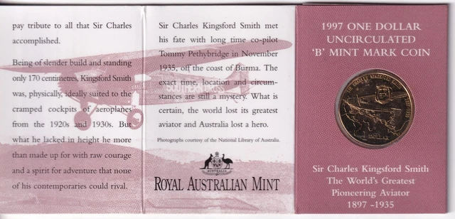 AUSTRALIAN: 1997 $1 Sir Charles Kingsford Smith B Brisbane Mintmark Unc ...