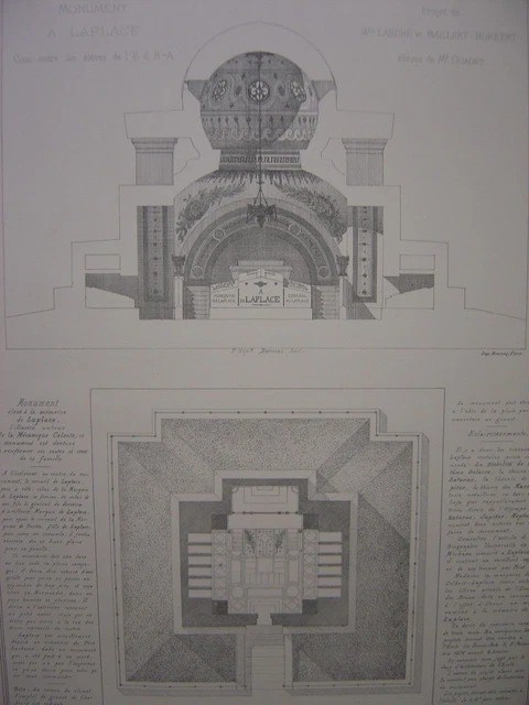 LOT DE 2 grands croquis architecture PLANS Monument Marquis Pierre ...