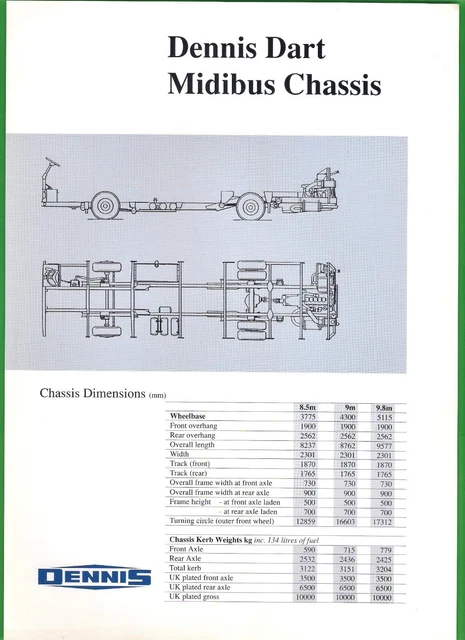 DENNIS - DART Midibus Chassis - Dimensions & Specifications Sheet - c ...